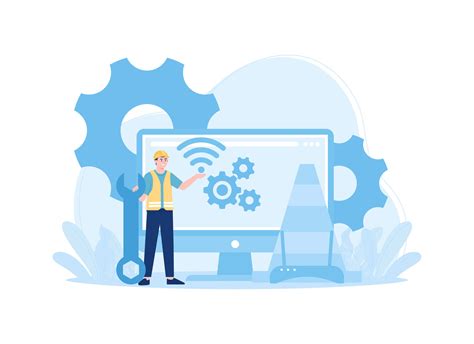 Man Is Working On Repairing The Internet Network Concept Flat Illustration 27812766 Vector Art