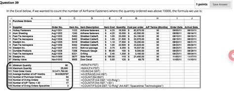 Solved Question 39 1 Points Save Answer In The Excel Below