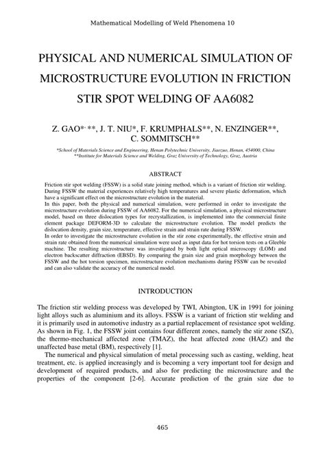 Pdf Physical And Numerical Simulation Of Microstructure Evolution In Friction Stir Spot