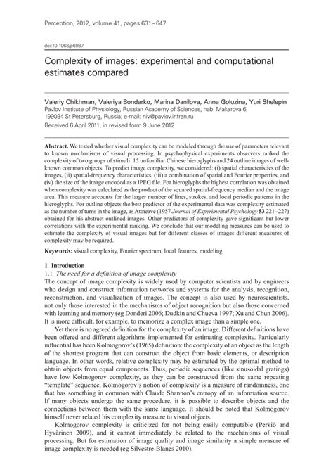 Pdf Complexity Of Images Experimental And Computational Estimates