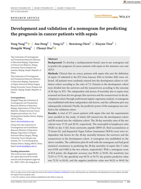 Cancer Medicine 2022 Yang Development And Validation Of A