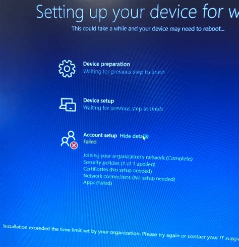 Win10 Intune Enrollment Issue Fails On Setting Up Your Device Work