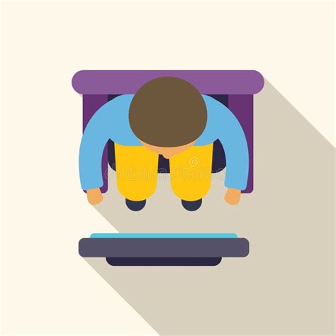 Programmer Working Using Computer Sitting On Chair Top View Stock