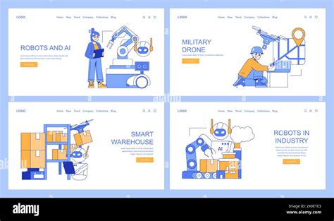 Robotics And Ai Web Banner Set Interfaces Showcasing Automation In
