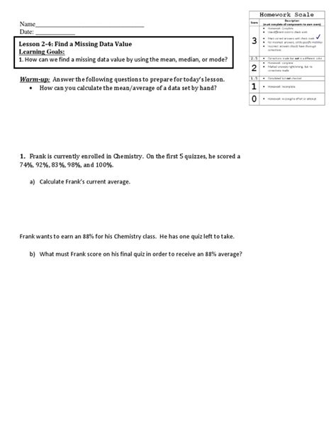 2 4 Find A Missing Data Value Given Mean Pdf Average Mean