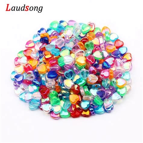 투명 Ab 아크릴 비즈 혼합 색상 느슨한 스페이서 하트 비즈 쥬얼리 만들기 Diy 팔찌 목걸이 액세서리 9mm구슬 Aliexpress