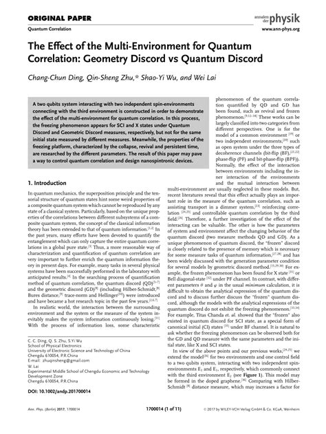 Pdf The Effect Of The Multi Environment For Quantum Correlation