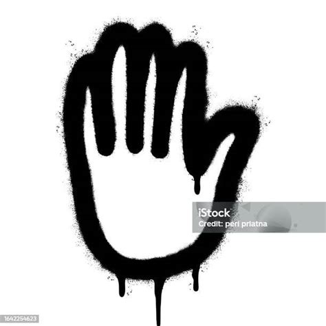 스프레이 페인티드 그래피티 스톱 핸드 아이콘 스프레이는 흰색 배경으로 격리되어 있습니다 그래피티 Stop Hand 기호는 흰색 위에 검은색으로 스프레이를 뿌립니다 개념에