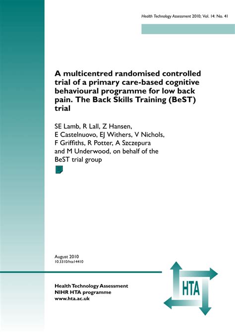 Pdf A Multicentred Randomised Controlled Trial Of A Primary Care Based Cognitive Behavioural