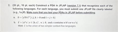 Solved 2 20 Pt 10pt Each Construct A Pda In Jflap