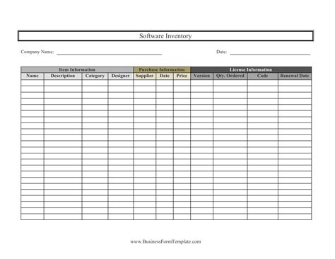 Software Inventory Template Download Printable PDF Templateroller