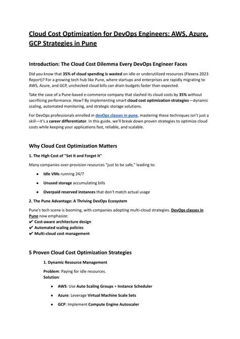 Ppt Cloud Cost Optimization For Devops Engineers Aws Azure Gcp Strategies In Pune