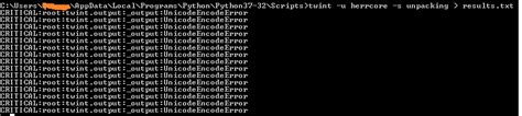 [question]critical root twint output output unicodeencodeerror · issue