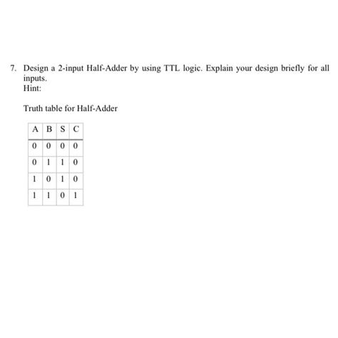 Solved Design A 2 Input Half Adder By Using Ttl Logic