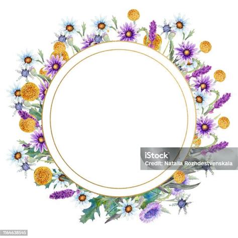 로맨틱 한 프레임입니다 수채화의 야생화 꽃과 웨딩 컨셉 꽃 포스터 초대장 인사말 카드 또는 초대 디자인을위한 수채화 준비 원형