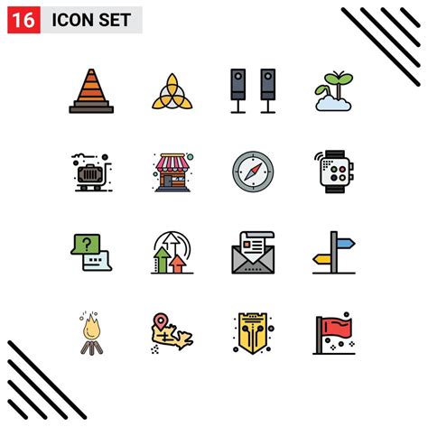 16 Universal Flat Color Filled Lines Set For Web And Mobile Applications Travel Luggage Electric