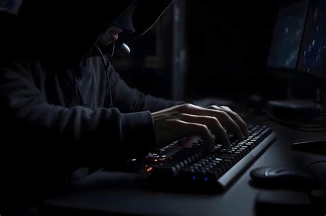 Hacker Stealing Data From Computer At Night Cyber Crime Concept Ai