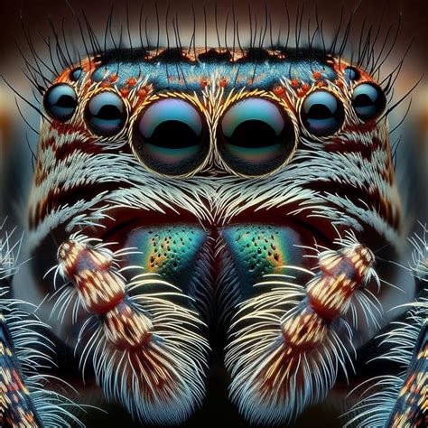 Jumping Spider Face Semi Colorful Close Up Image Ai Art Generator