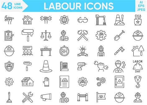 Premium Vector Labor Line Icons Vector And Illustrator Set