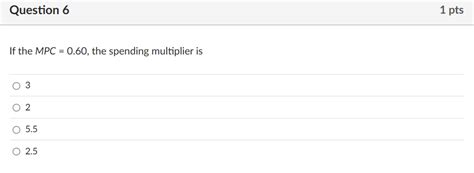 Solved Question 6if ﻿the Mpc 0 60 ﻿the Spending Multiplier
