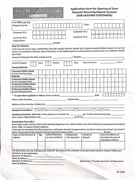 Canara Bank Fd Form 2024 1 Pdf