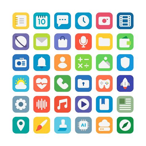 Mobile App Icons In Flat Style For User Interface Technology Design And Communication Needs