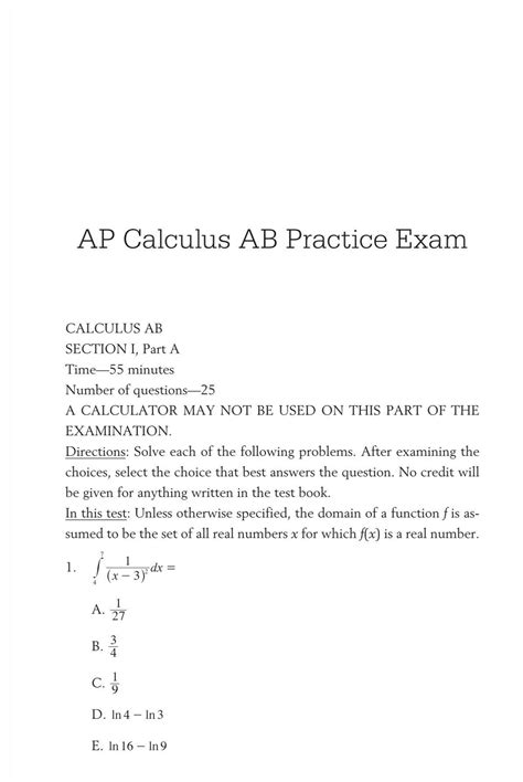 AP Calculus AB Practice Exam MyMaxScore Com
