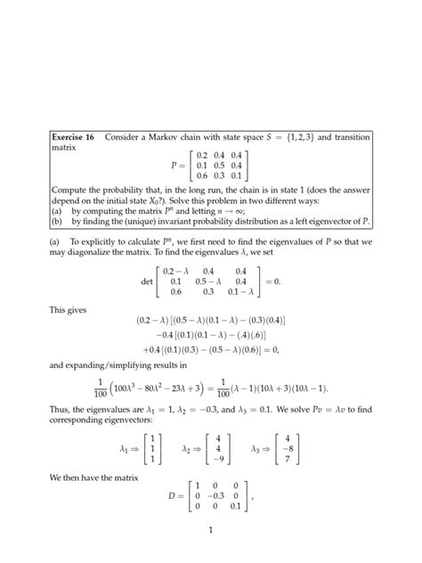 Pset4 Solutions Pdf Eigenvalues And Eigenvectors Markov Chain