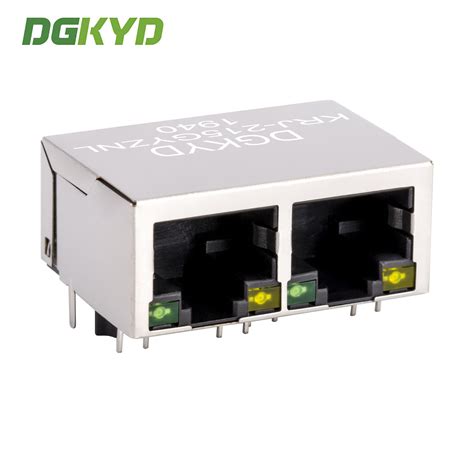 Rj45 Network Connectors Metal Shielded Cat 5 Dual Port Rj45 Ethernet Port G Y Led Krj 215gyznl