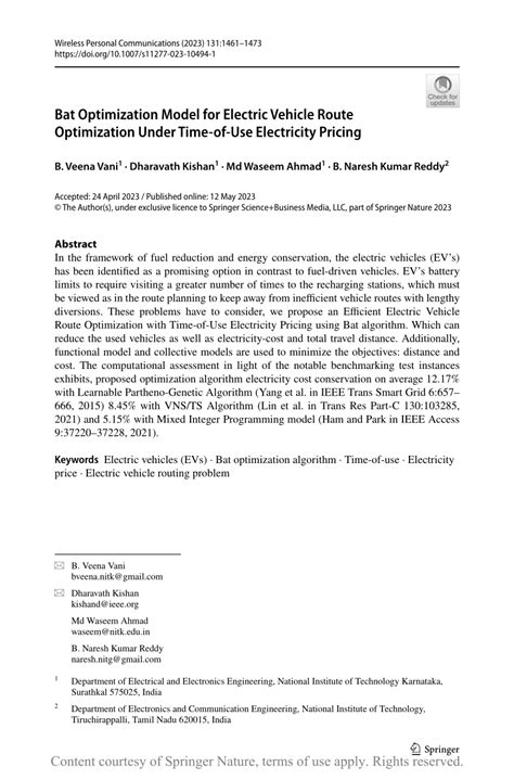 Bat Optimization Model For Electric Vehicle Route Optimization Under