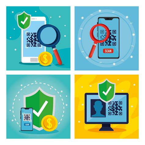 Qr Code Inside Smartphones Lupe Shield And Computer Vector Design Vector Art At Vecteezy