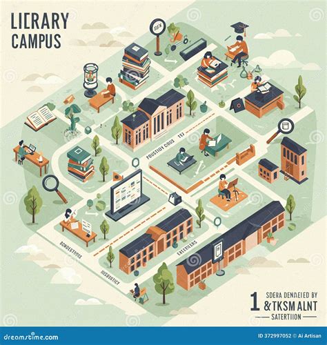 Stylized Campus Map Featuring Various Buildings And Facilities