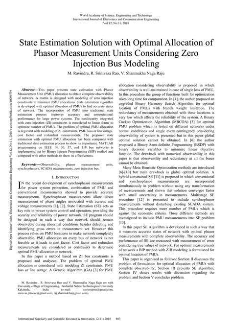 Pdf State Estimation Solution With Optimal Allocation Of Phasor