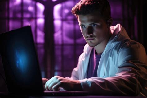Premium Photo Young Man Using Laptop Computer