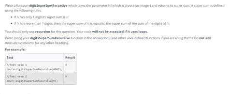 Solved Write A Function DigitSuperSumRecursive Which Takes Chegg Com