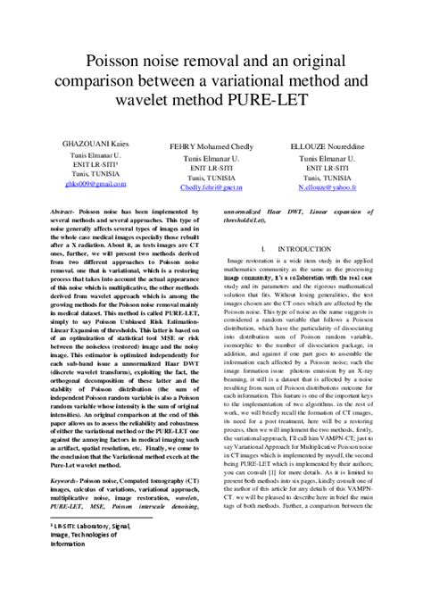 Pdf Poisson Noise Removal And An Original Comparison Between A