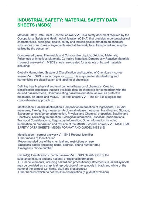 Industrial Safety Material Safety Data Sheets Msds Msds Stuvia Us