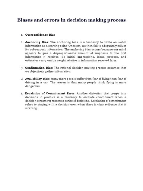 Biases And Errors In Decision Making Process Pdf