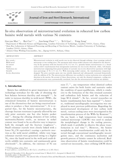 Pdf In Situ Observation Of Microstructural Evolution In Reheated Low
