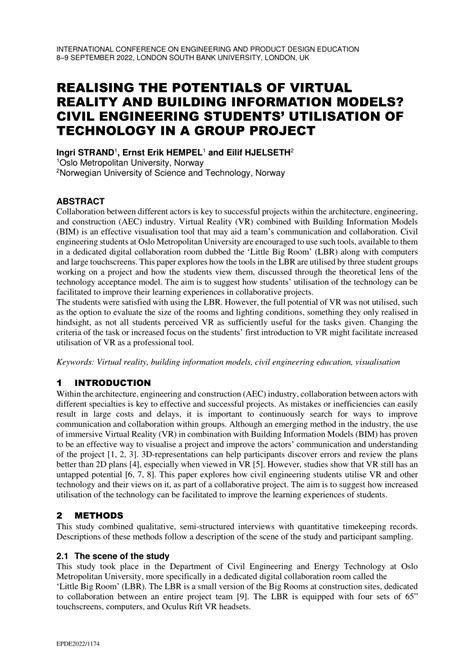 Pdf Realising The Potentials Of Virtual Reality And Building Information Models Civil