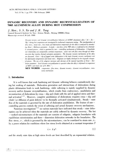 Pdf Dynamic Recrystallization Of 7055 Aluminum Alloy During Hot Deformation