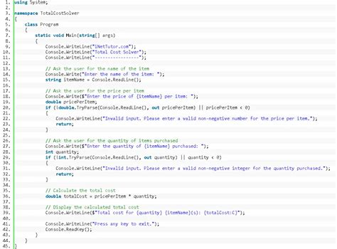 Total Cost Solver In Csharp