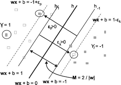 linear two class svm construction of a separation hyperplane in a