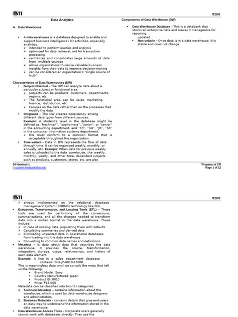 04handout12 Pdf Data Warehouse Databases