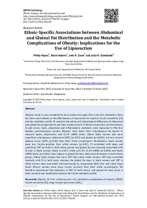 Pdf Ethnic Specific Associations Between Abdominal And Gluteal Fat