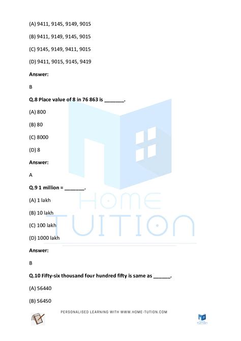 Cbse Class 4 Maths Numbers Worksheet Download Free Pdf Home Tution