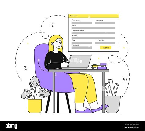 Woman Fill Form Vector Linear Stock Vector Image And Art Alamy