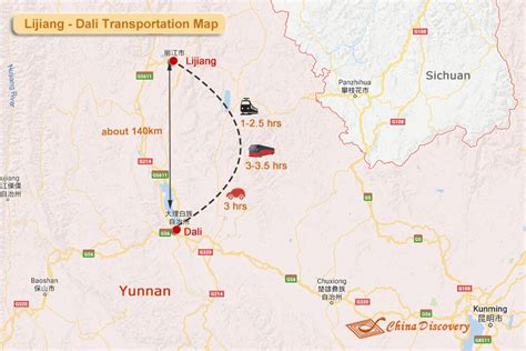 Lijiang To Dali And Dali To Lijiang Bus Train And Transportation Map