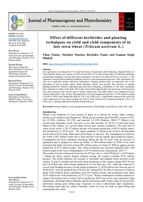 Pdf Effect Of Different Herbicides And Planting Techniques On Yield