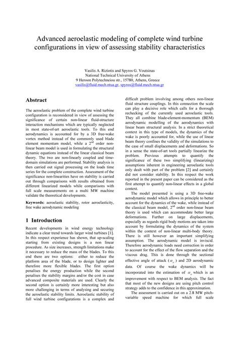Pdf Advanced Aeroelastic Modeling Of Complete Wind Turbine Configurations In View Of Assessing